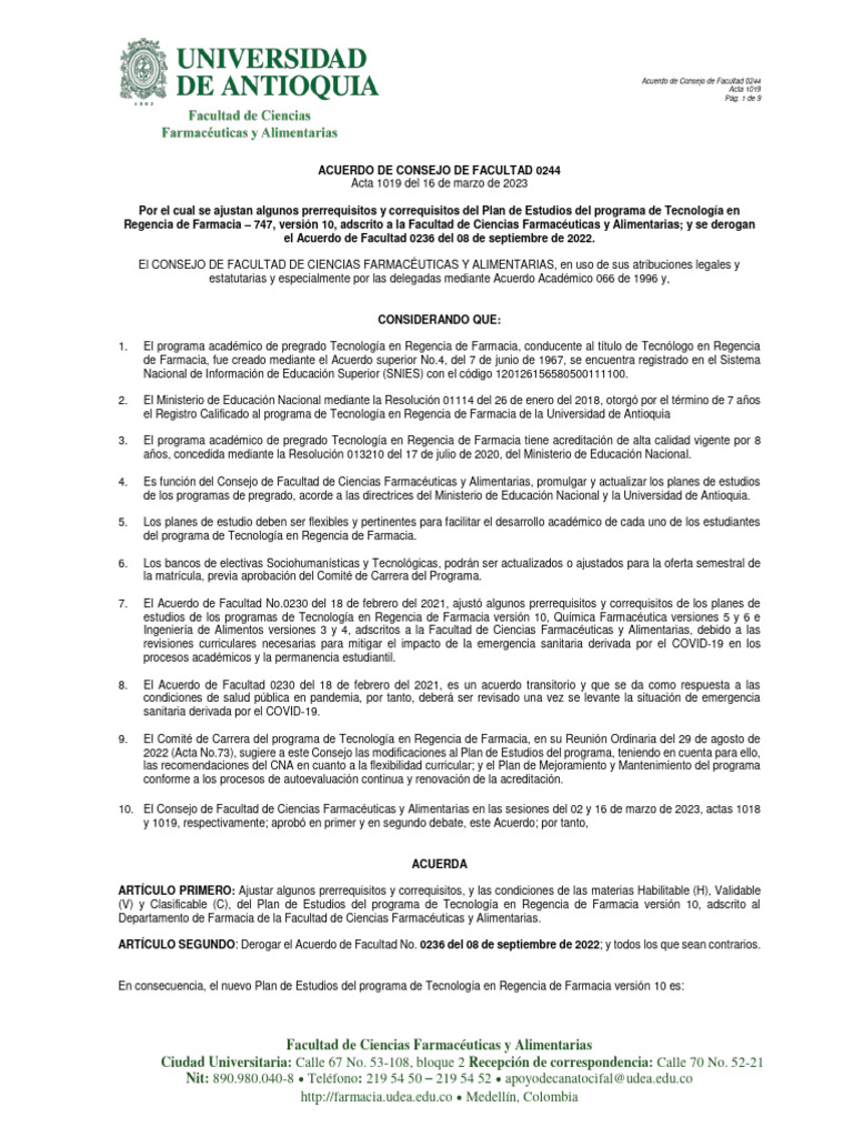 Acf 0244 Plan+de+Estudio+Trf+v10+6!3!23+-+Firmado | PDF | Farmacia ...