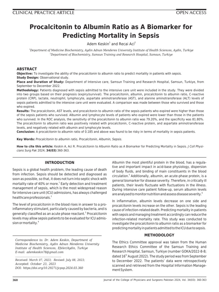 Procalcitonin To Albumin Ratio As A Biomarker For Predicting Mortality ...