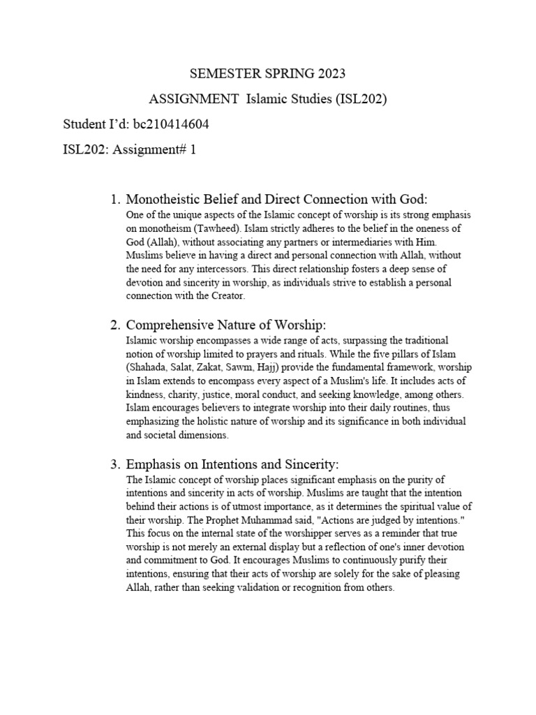 ISL 202 Assignment#1 SEMESTER SPRING 2023 | PDF | Religion & Spirituality