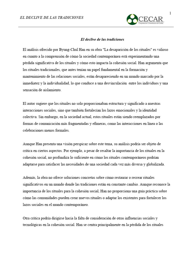 Declive de rituales y cohesión social | PDF | Sociedad | Cohesión grupal