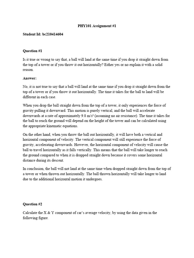 Phy101 Assignment#1 Semester Spring 2023 | PDF | Force | Acceleration