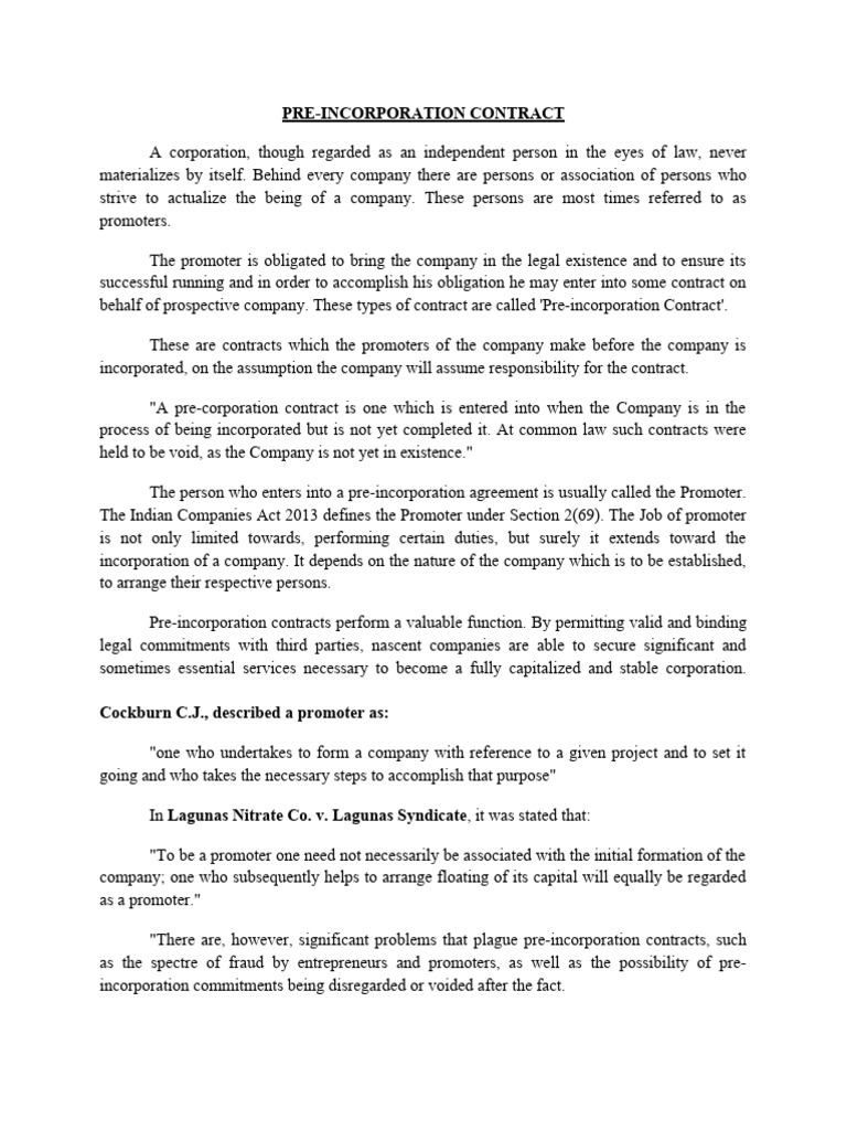 Pre-Incorporation Contract | PDF | Fiduciary | Law Of Agency
