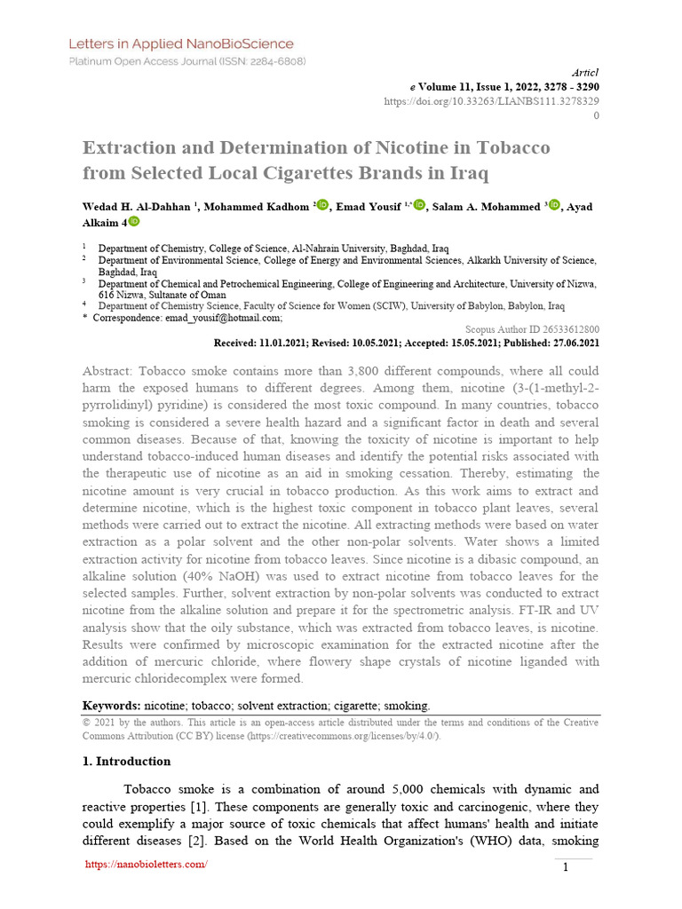 Nicotine From Tabacco | PDF | Tobacco Smoking | Addiction