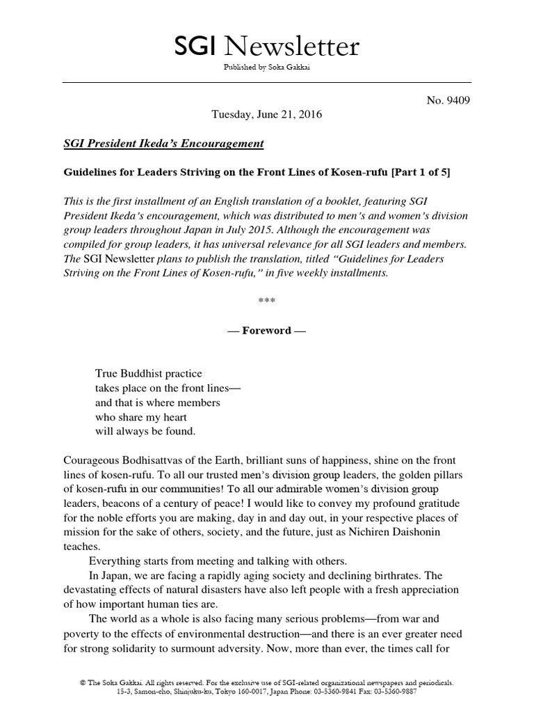 Guidelines For Leaders Striving On The Front Lines of Kosen Rufu | PDF | Mahayana