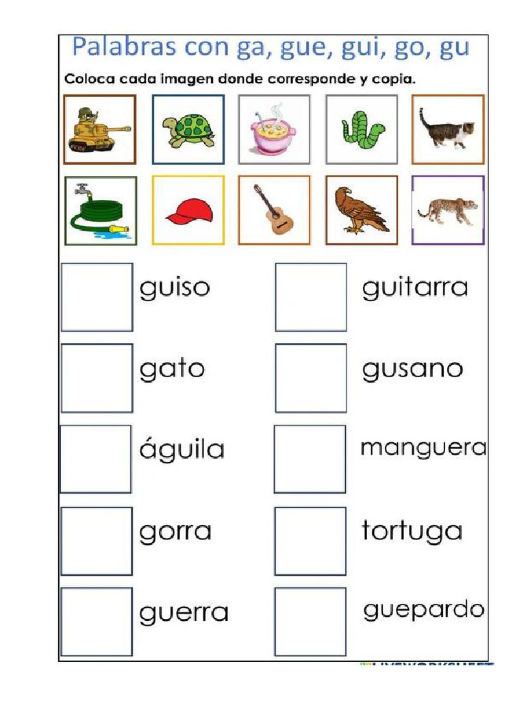 Ejercicios Con Las Sílabas Gue Gui | PDF
