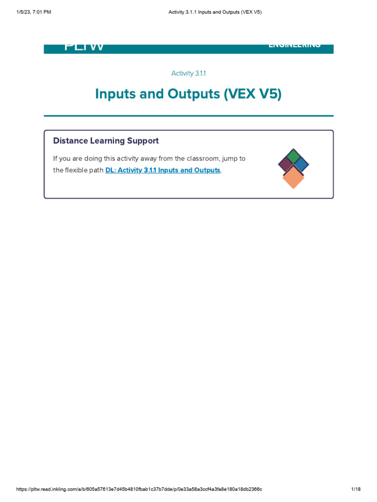 Activity 3.1.1 Inputs Outputs VEX V5 Principles of Engineering | PDF | Senses | Sensor
