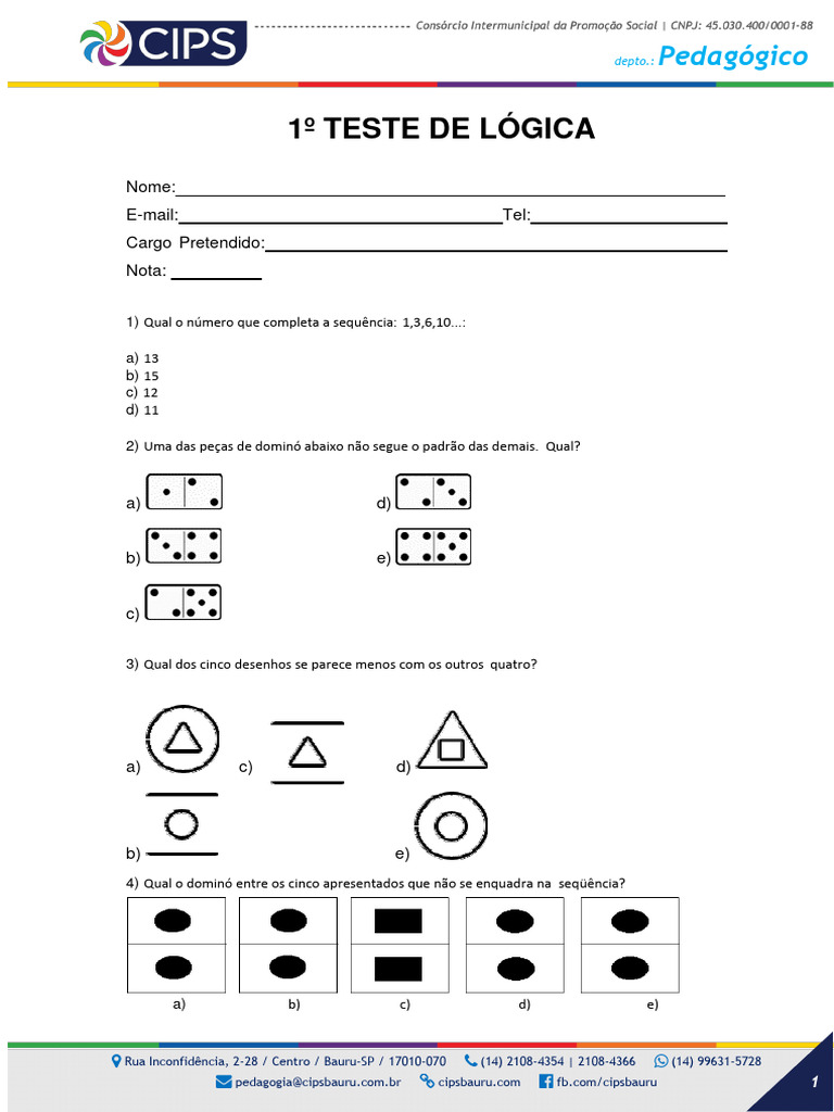 Teste Logica | PDF | Jogos e Atividades