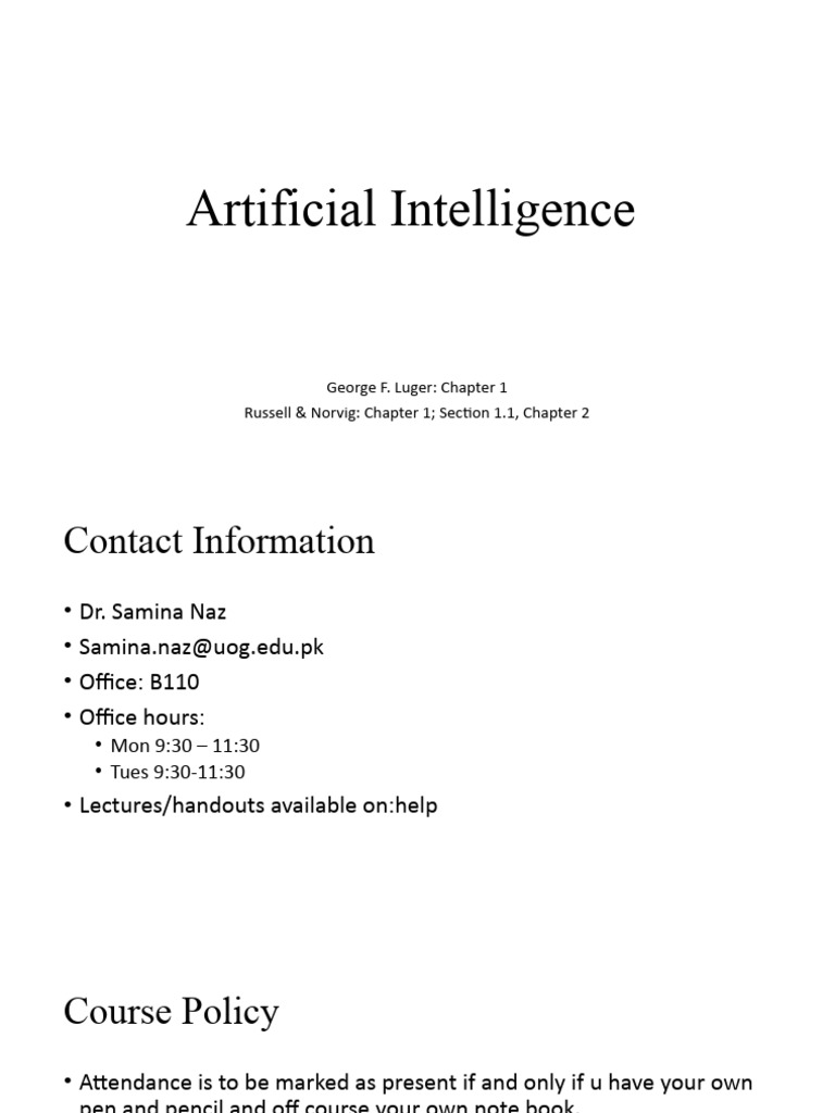 AI-Lec1 Intro To AI | PDF | Artificial Intelligence | Intelligence (AI) & Semantics