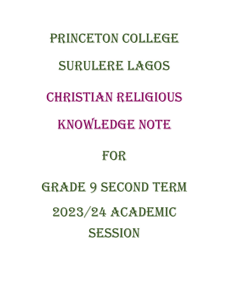 Princeton College Surulere Lagos: CHRISTIAN Religious Knowledge Note ...