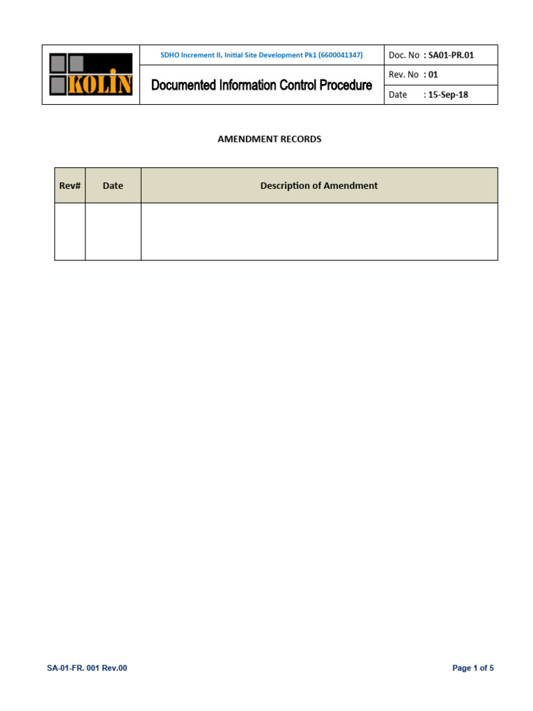 SA01-PR.01 Document Control Procedure 01 | PDF | Quality Management ...