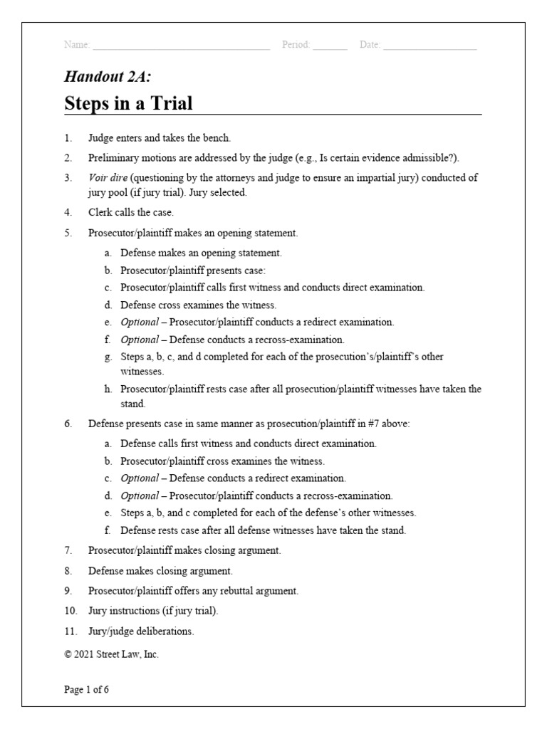 Mock Trial Lesson 2 Steps | PDF | Burden Of Proof (Law) | Witness