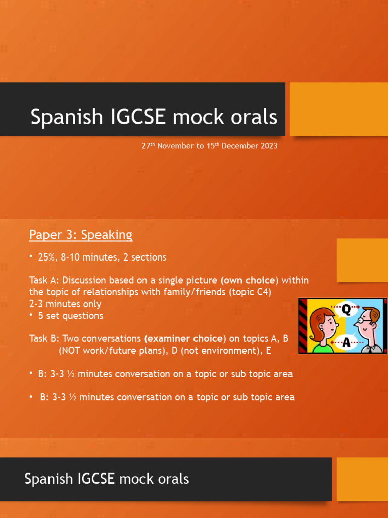 Spanish IGCSE Mock Oral Presentation 2023 | PDF