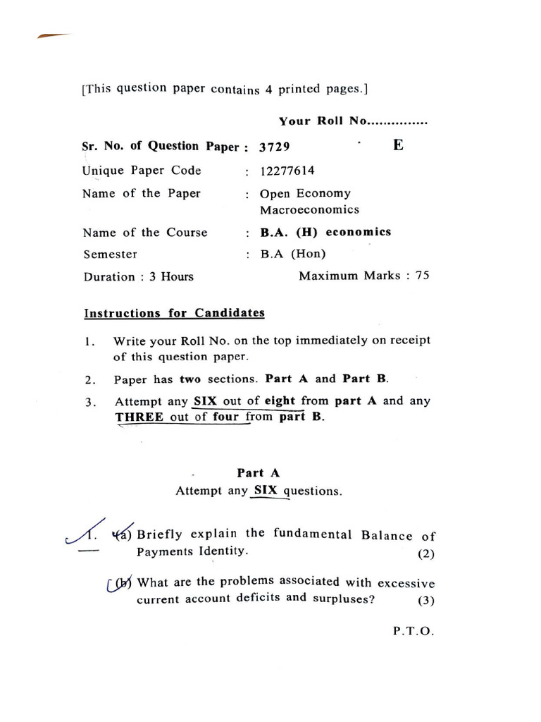 Open Economics Macroeconomics Ques Paper 2023 Pdf