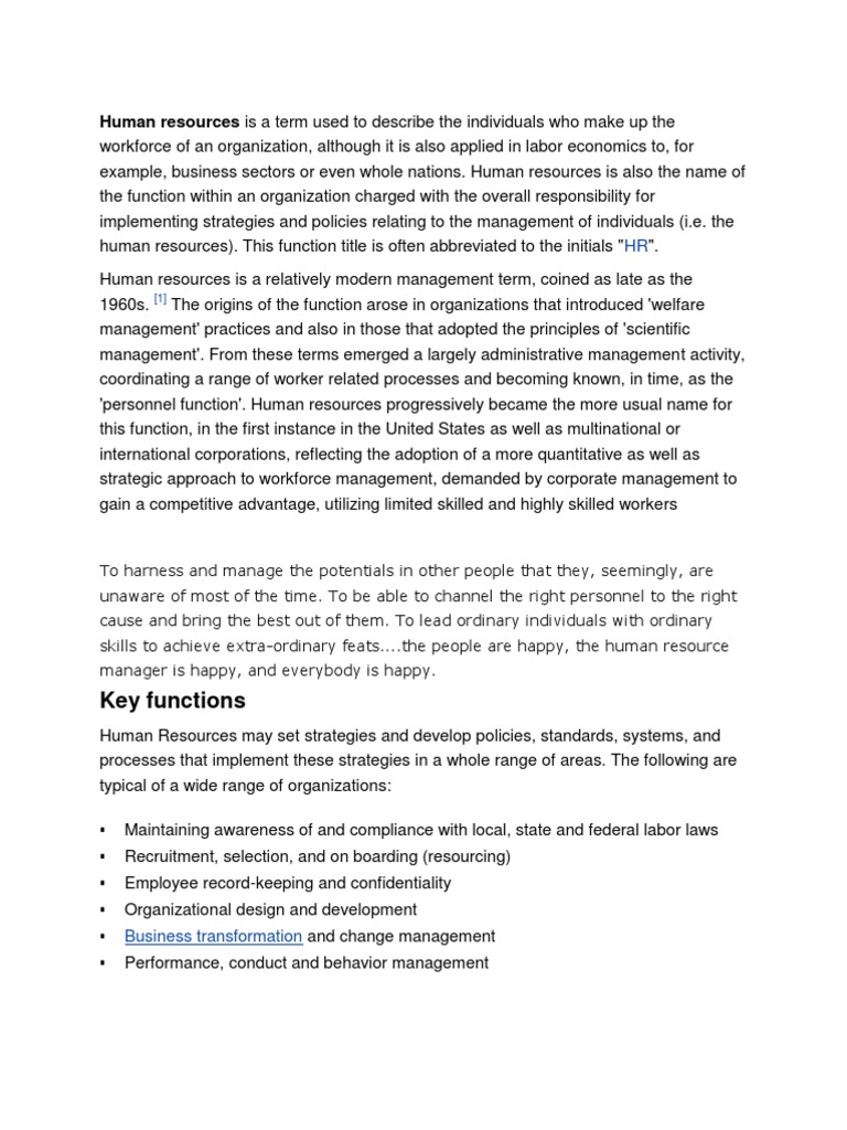 Human Resources Is A Term Used To Describe The Individuals Who Make Up ...