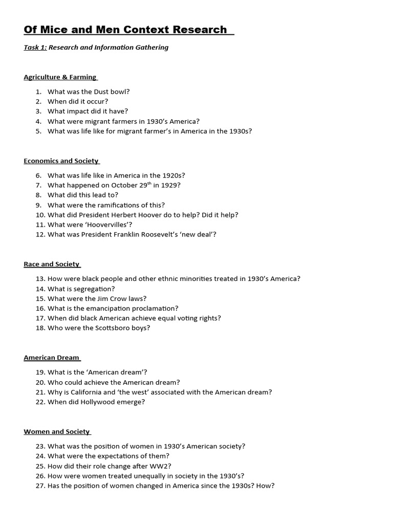 Contextual Insights for Of Mice and Men | PDF | Society Of The United ...