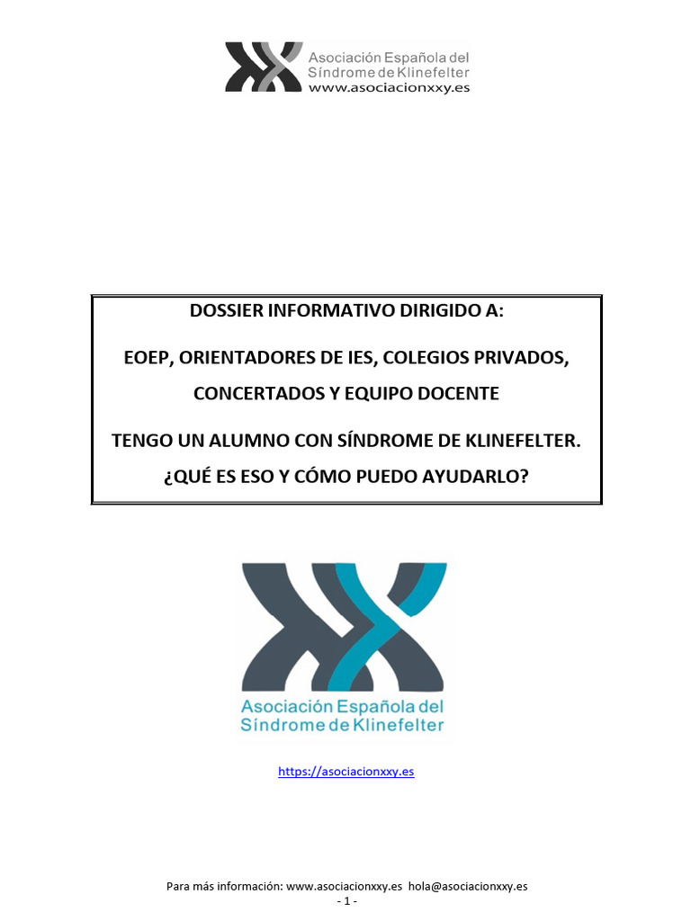 Tengo Un Alumno Con Síndrome de Klinefelter. Qué Es y Cómo Puedo Ayudarlo | PDF | Memoria ...