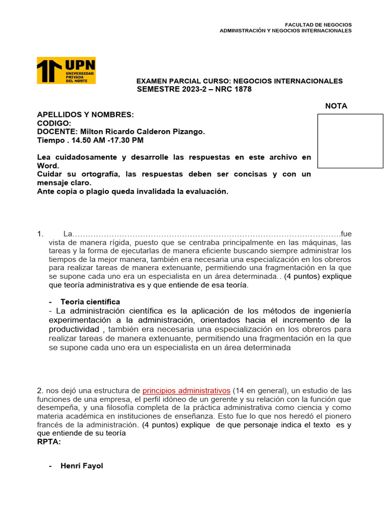 Examen Parcial en FN - 1878 Resuelto | PDF