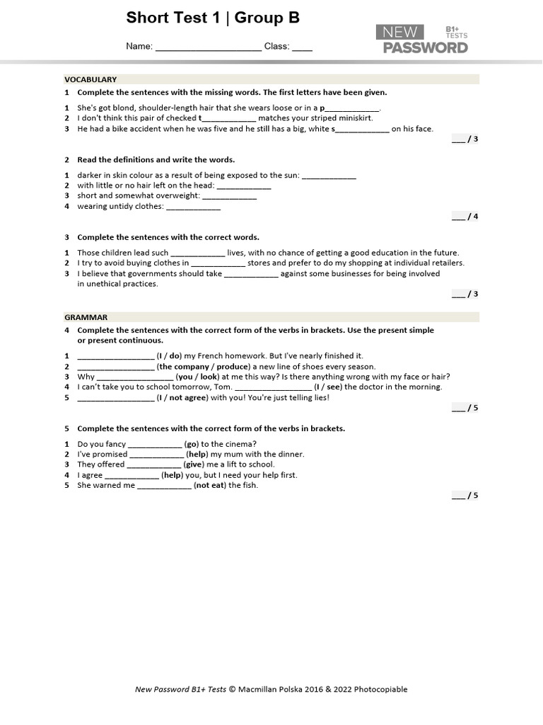 New Password B1+ ST 1B | Download Free PDF | Syntax | Grammar