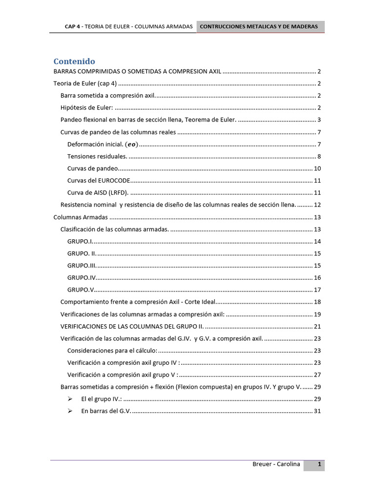 CAP 4 - Teoria de Euler - Columnas Armadas | PDF | Pandeo | Deformación (ingeniería)