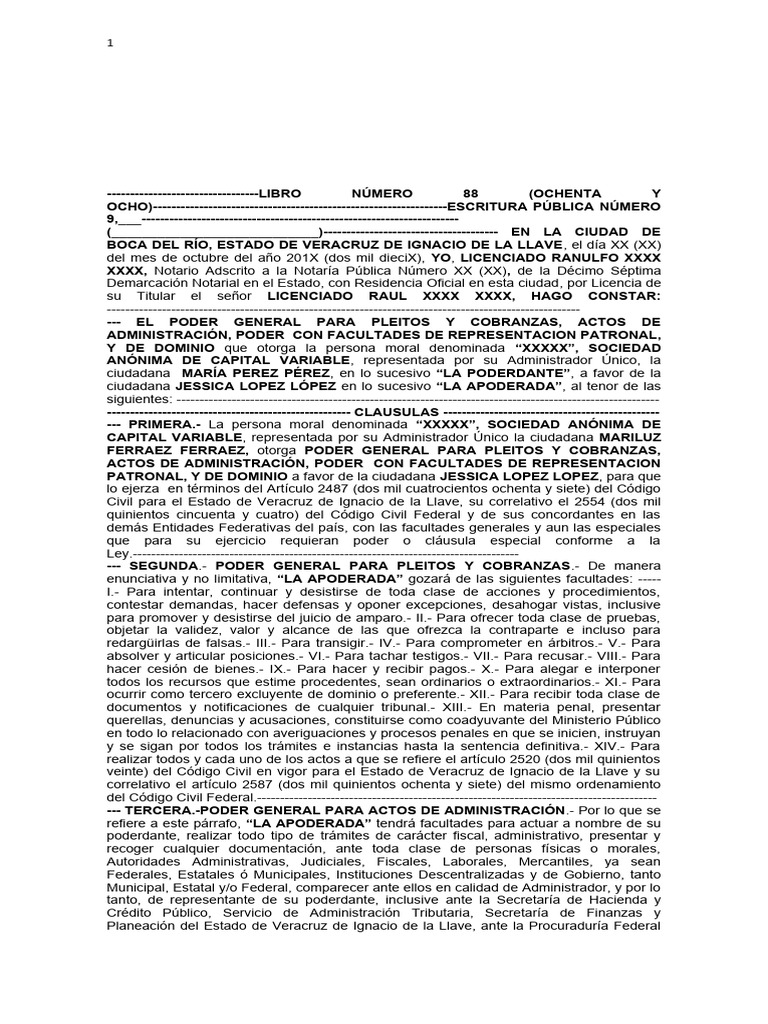 Poder General para Pleitos y Cobranza | PDF | Gobierno | Derecho Civil ...