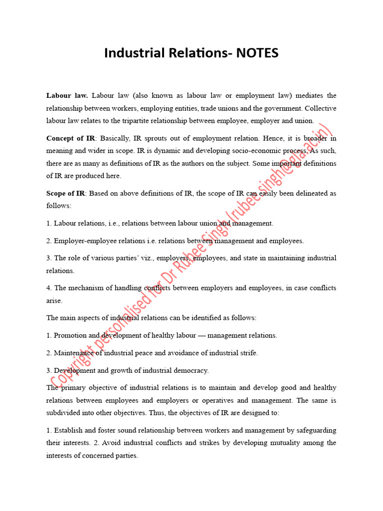 IR Notes | PDF | Employment | Trade Union