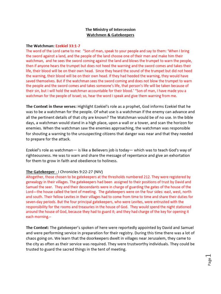 Ezekiel's Role as Watchman and Gatekeeper | PDF | Prayer | Intercession