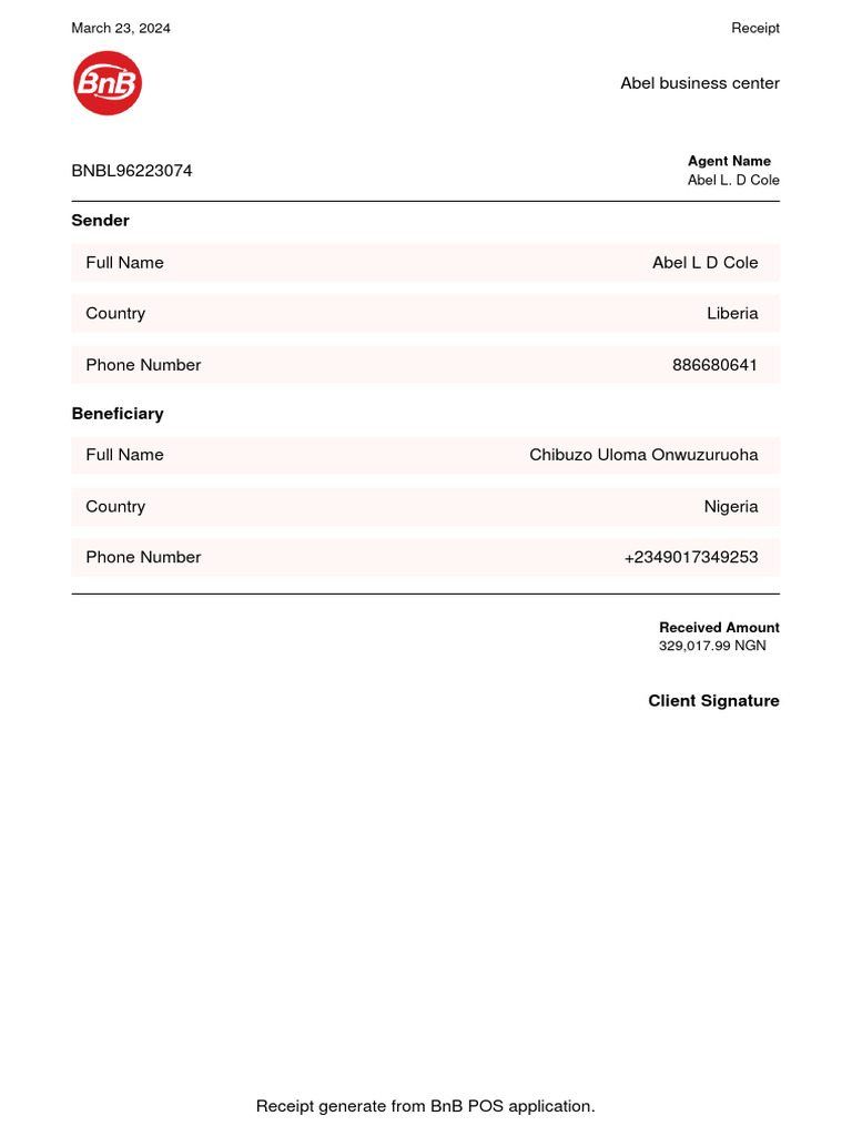 BNB Pos Receipt 3232024144319 | PDF