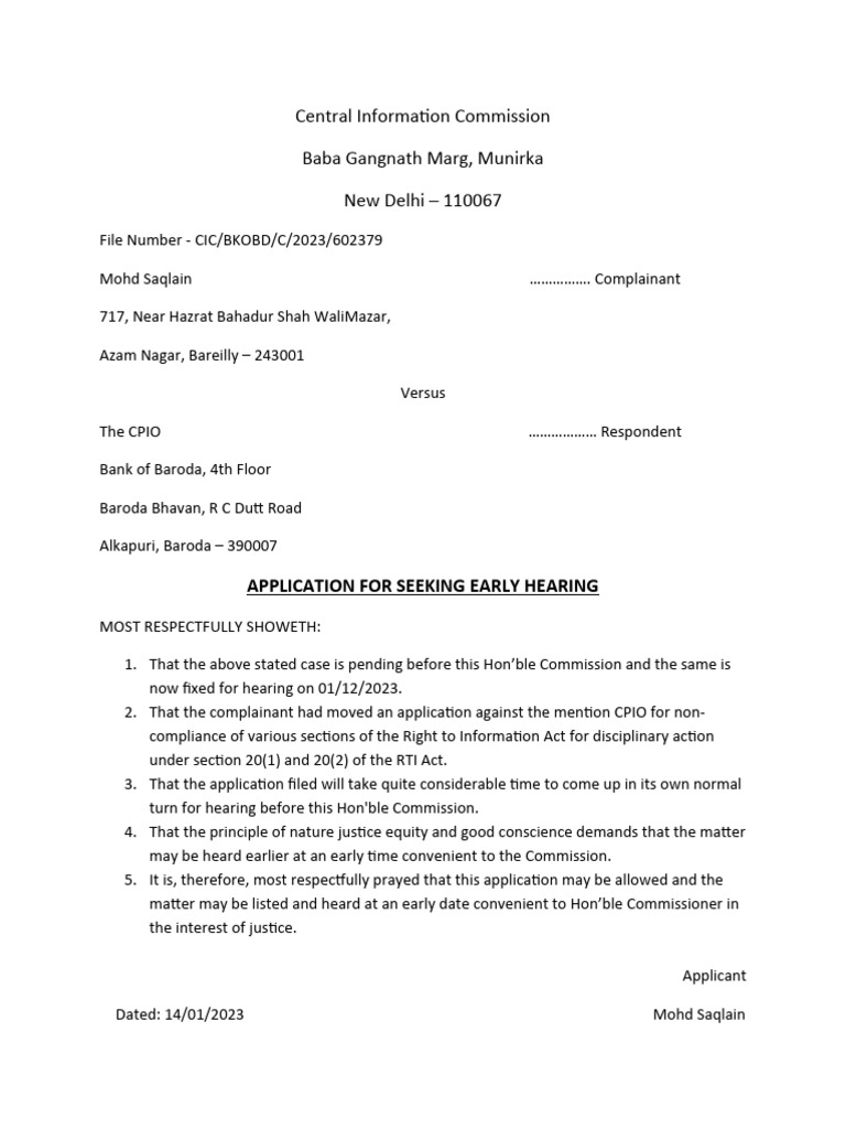 Appliaction For Early Hearing | PDF
