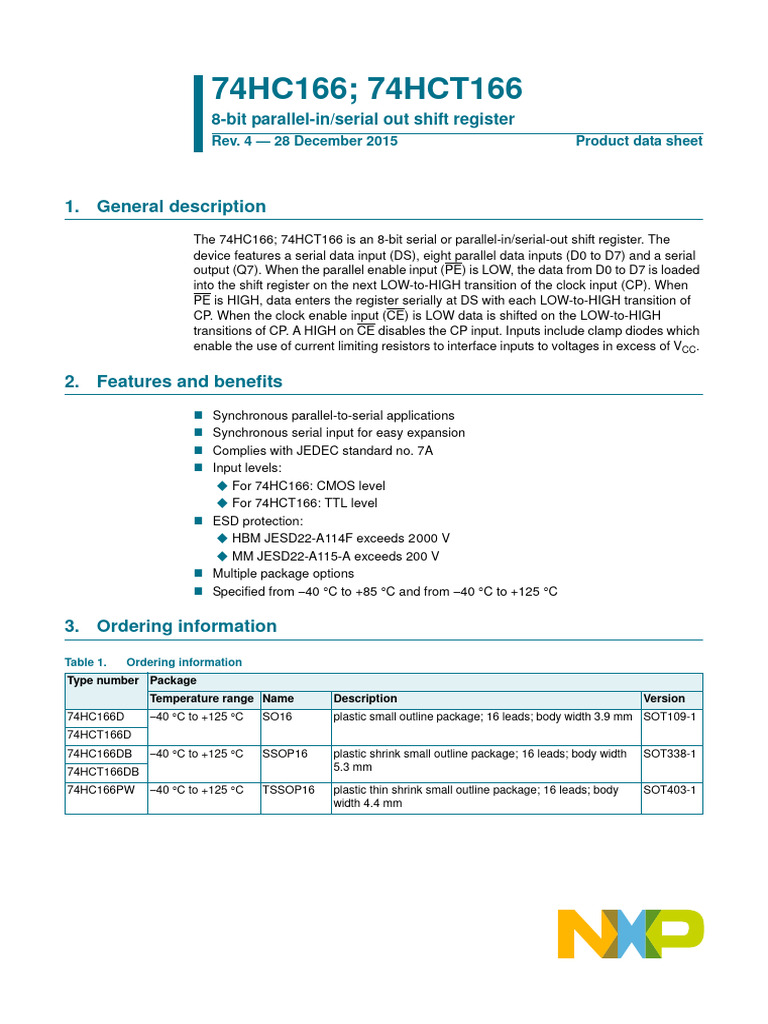 74HC166 | PDF | Manufactured Goods | Computer Engineering