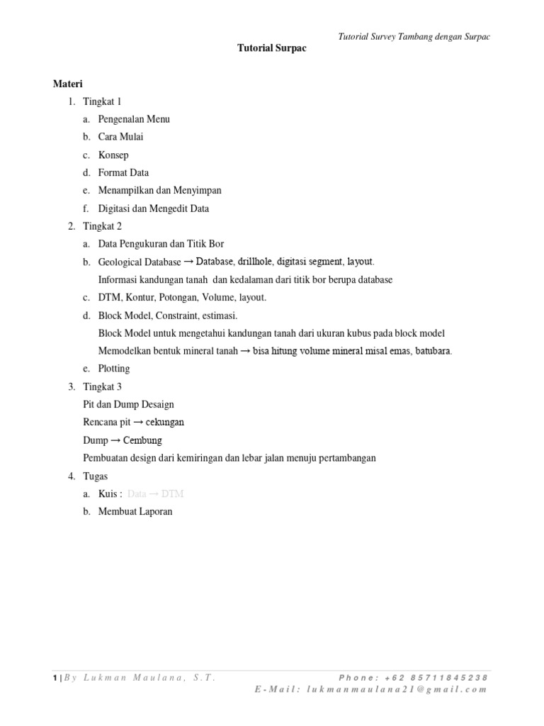 Tutorial Survey Tambang Dengan Surpac | PDF