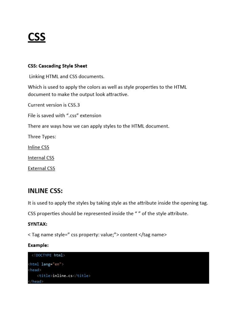 Inline CSS:: CSS: Cascading Style Sheet | PDF | Html Element | Html