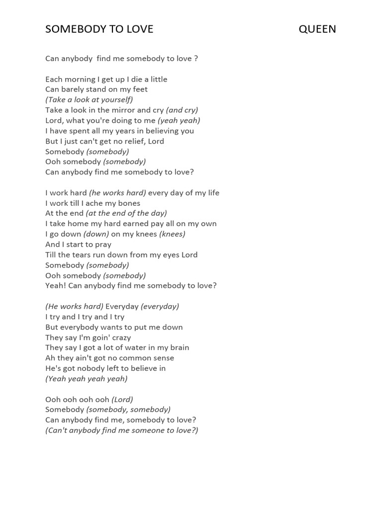 Somebody To Love Queen | PDF