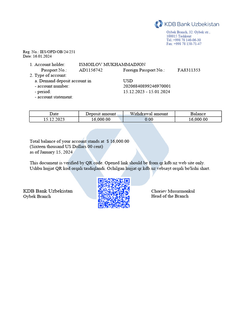 KDB Bank Statement | PDF