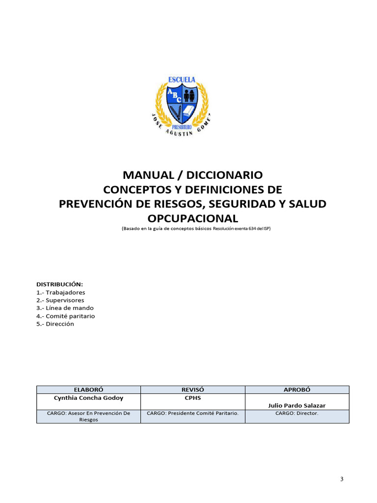 Diccionario Conceptos Basicos de Prevencion de Riesgos J Seguridad y Salud Ocupacional SST Liceo ...