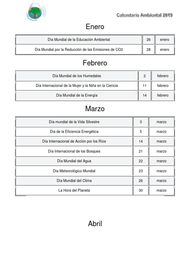 Calendario Ambiental 2019 | PDF | Entorno natural | Los bosques