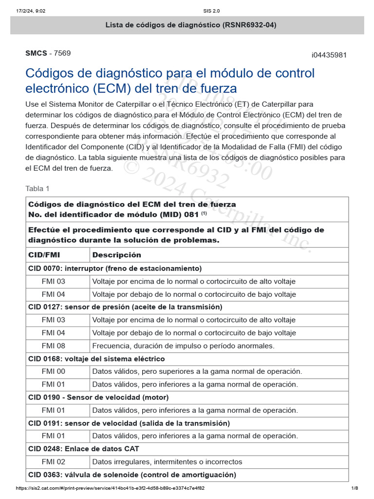 Lista de Códigos de Diagnóstico (RSNR6932-04) | PDF | Electrónica | Sensor