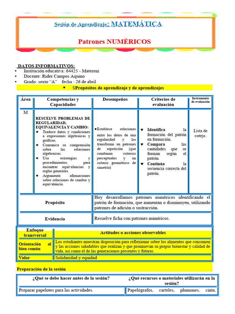 4° Dia 2 Semana3 Patrones Numericos | PDF | Evaluación | Conceptos ...