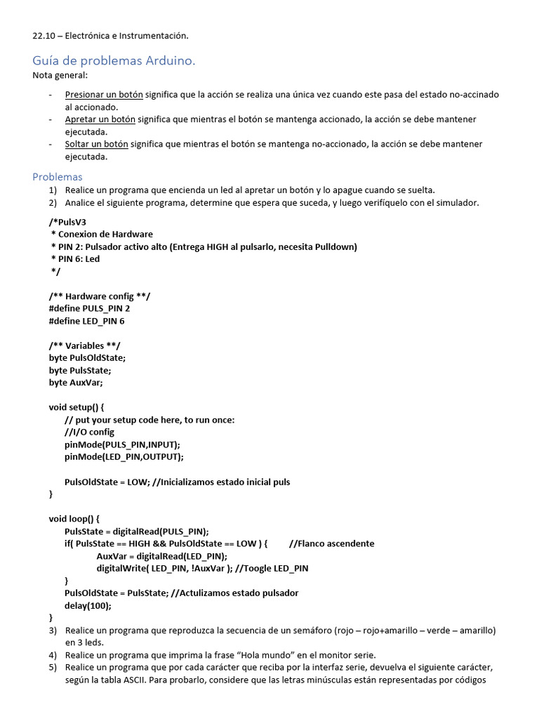 2210 2020 Guia de Problemas Arduino | PDF | Ascii | Ingeniería Informática