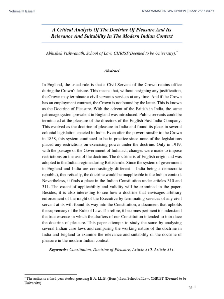 A Critical Analysis of The Doctrine of Pleasure and Its Relevance and ... A Critical Analysis of The Doctrine of Pleasure and Its Relevance and ...