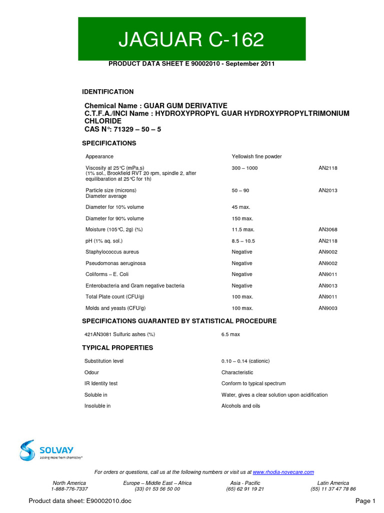 Rhodia - TDS - JAGUAR C 162 - EN | PDF | Shampoo | Chemistry