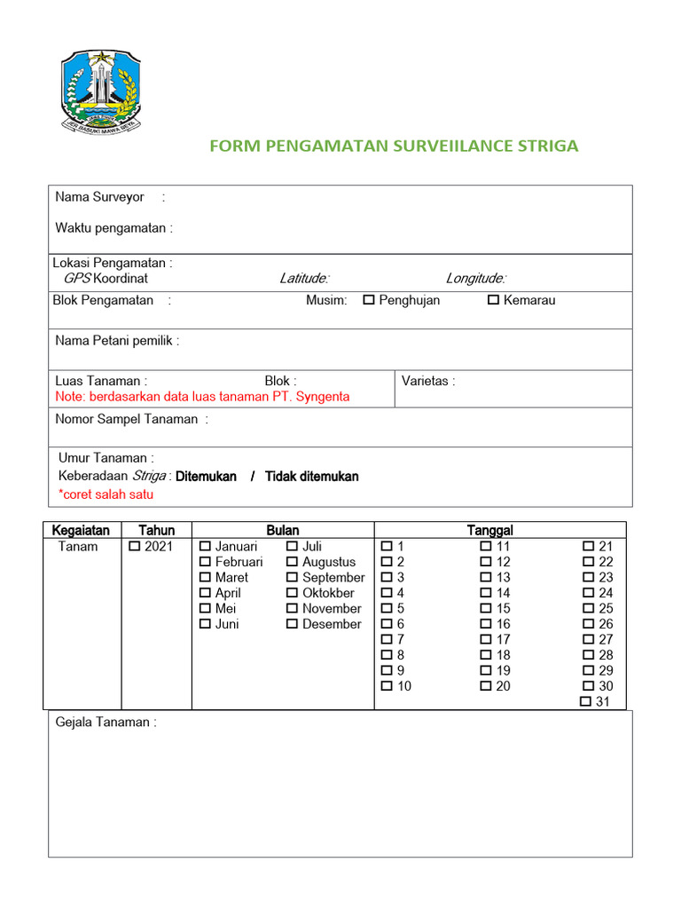 Sop Ringkes Form Pengamatan Striga | PDF