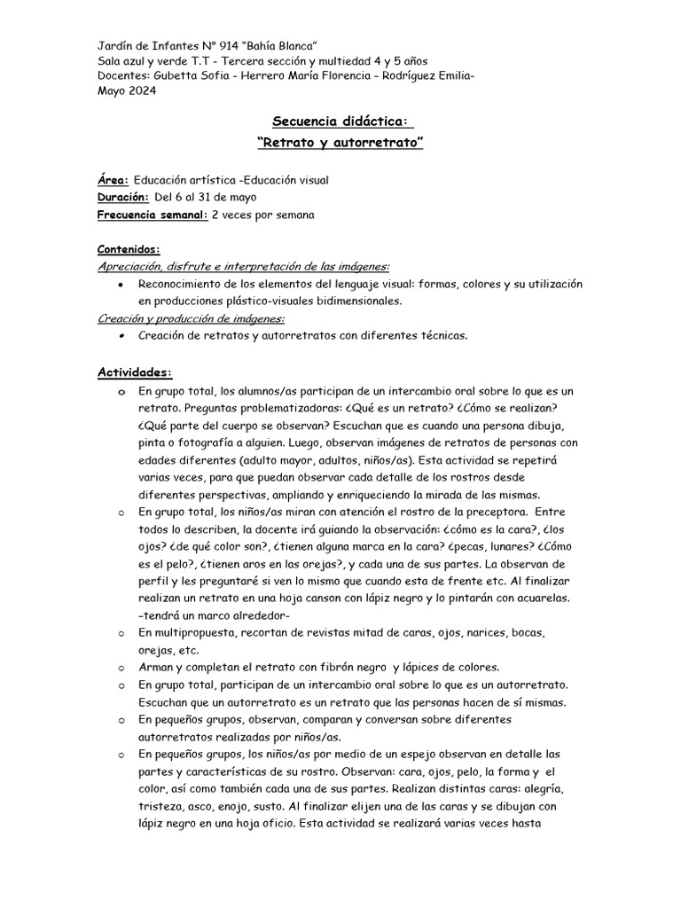 Secuencia Didactica Retrato y Autorretrato | PDF | Retrato | Lápiz