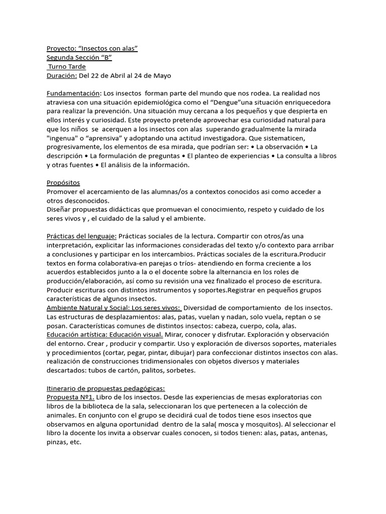 Proyecto Educativo sobre Insectos con Alas | PDF | Insectos