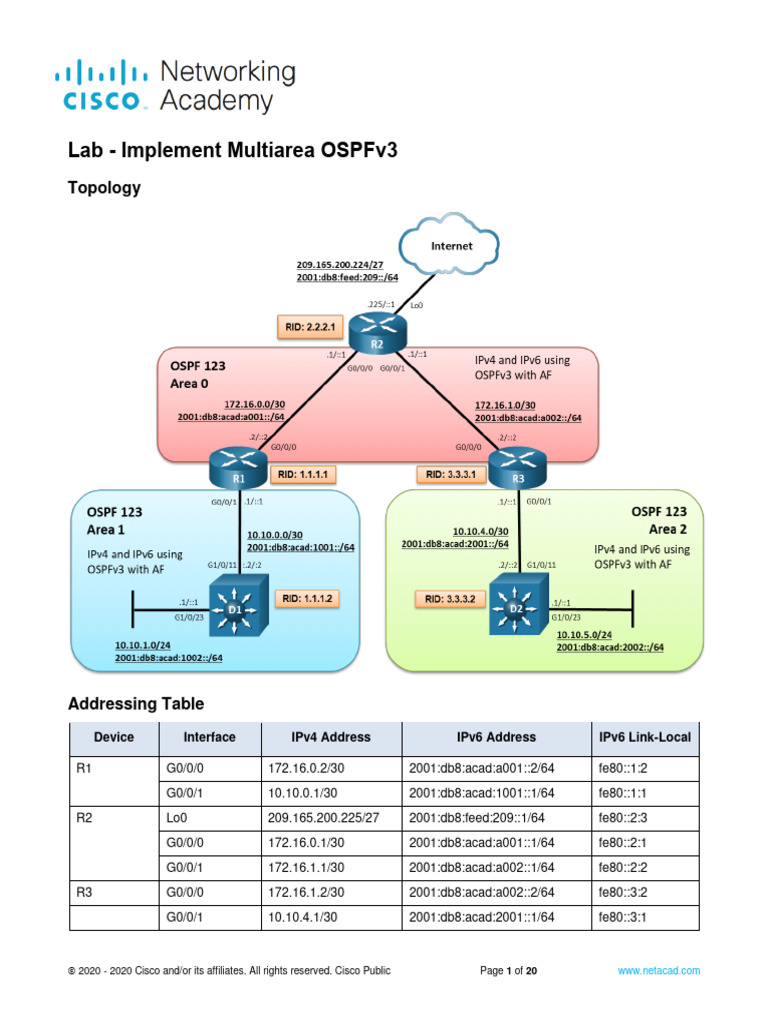 263 Lab7 Implement Multiarea Ospfv3 H2024 | PDF | I Pv6 | Ip Address
