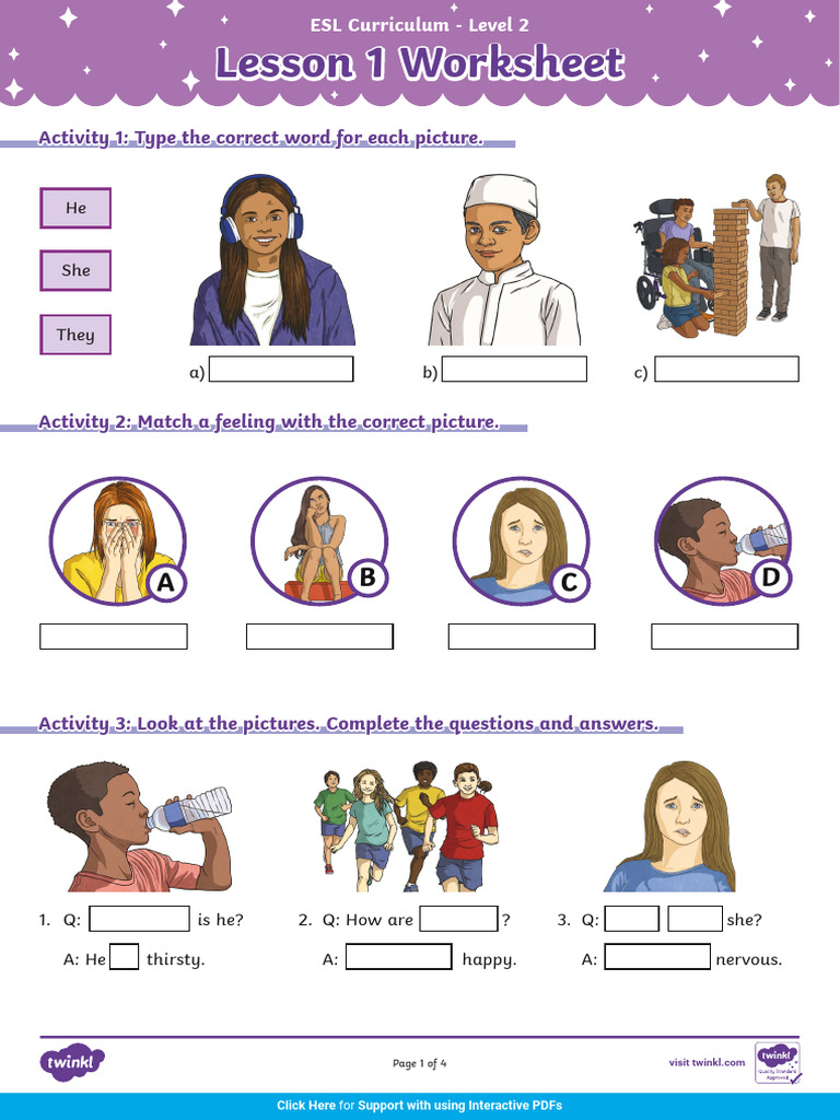 Lesson 1 - Level 2 Interactive Worksheet | PDF | English As A Second Or ...