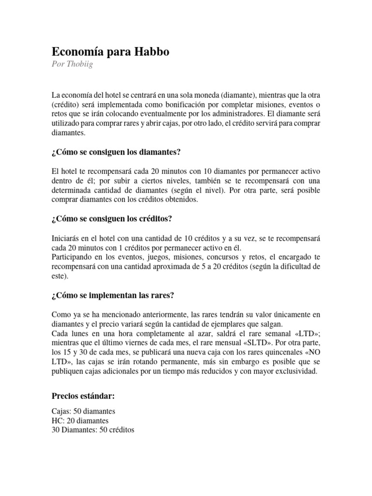 Economía y Créditos en Habbo Hotel | PDF | Cocina, comidas y vino | Derecho