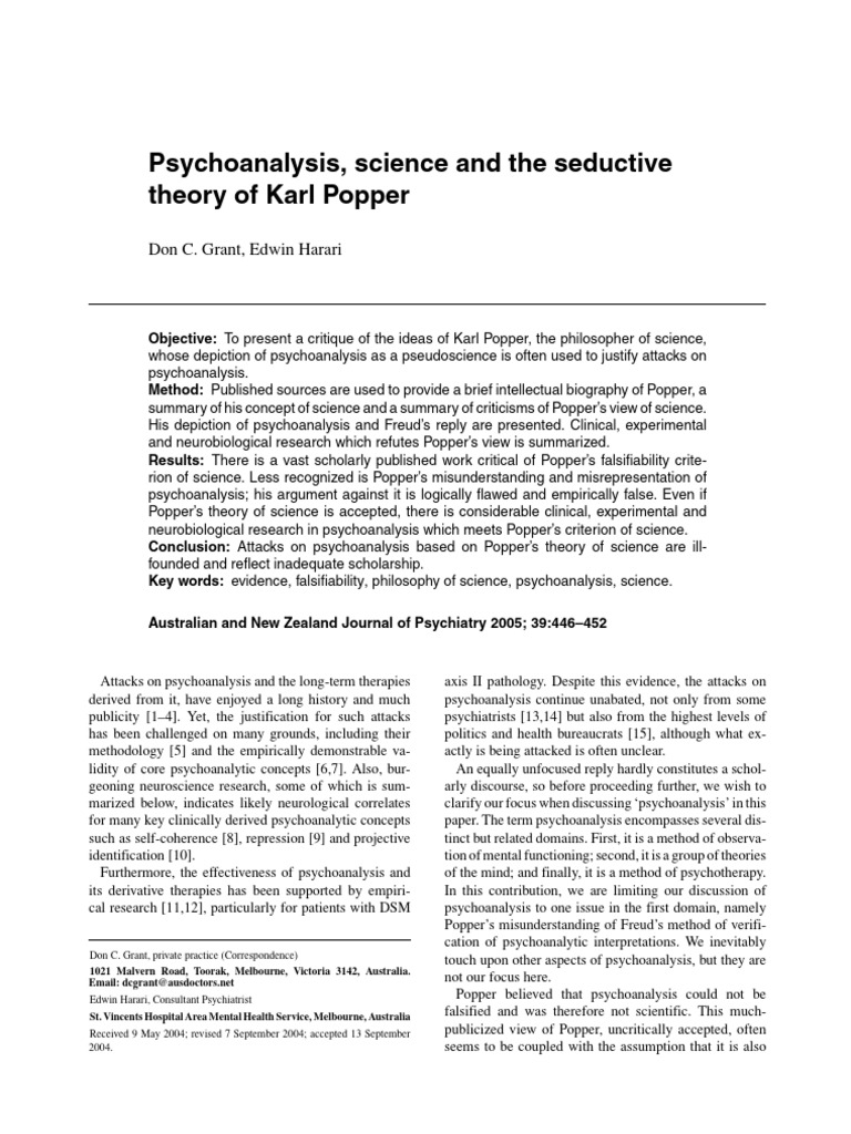 Grant, Harari - Psychoanalysis, Science and The Seductive Theory of K. Popper 2005 | Download ...