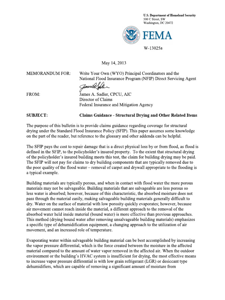 FEMA Drying Standards | PDF