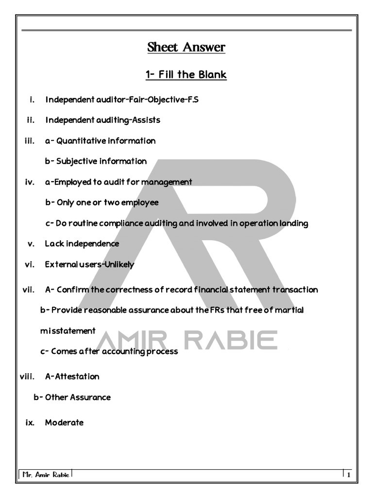 Sheet Answer | PDF | Financial Audit | Audit