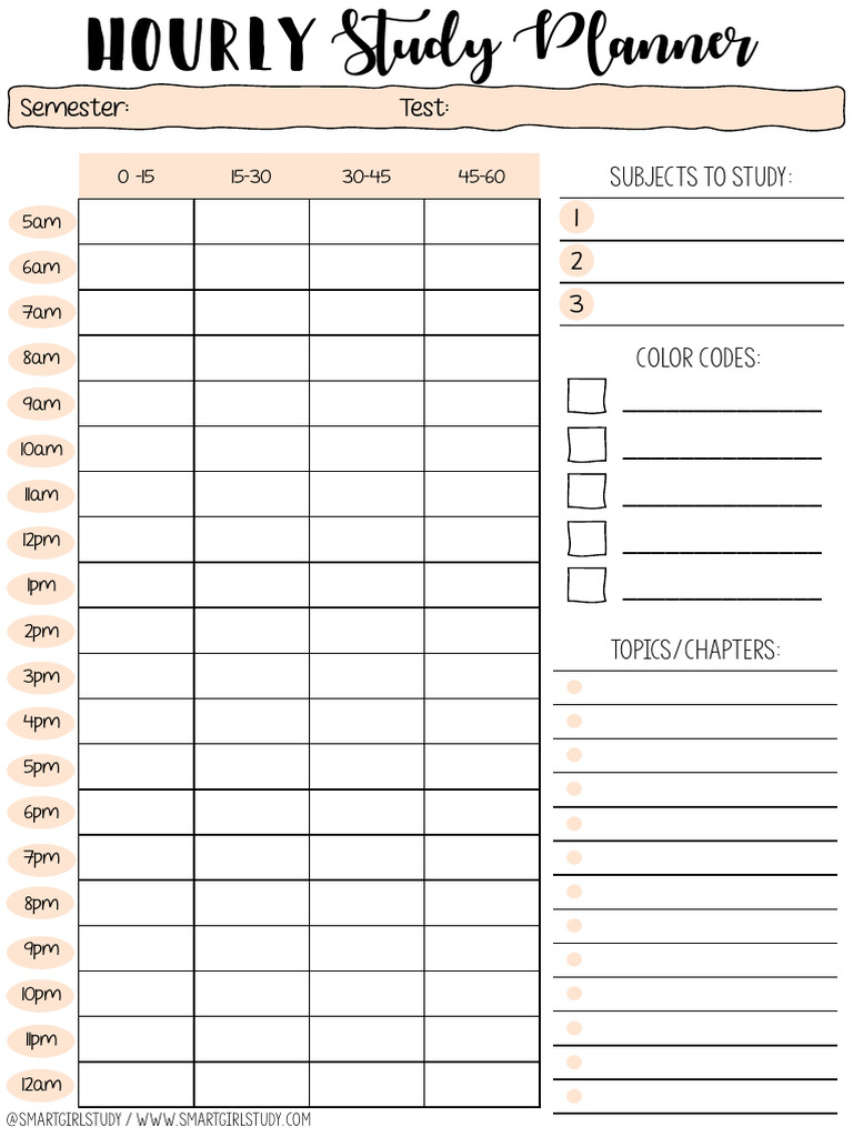 Hourly Study Planner | PDF